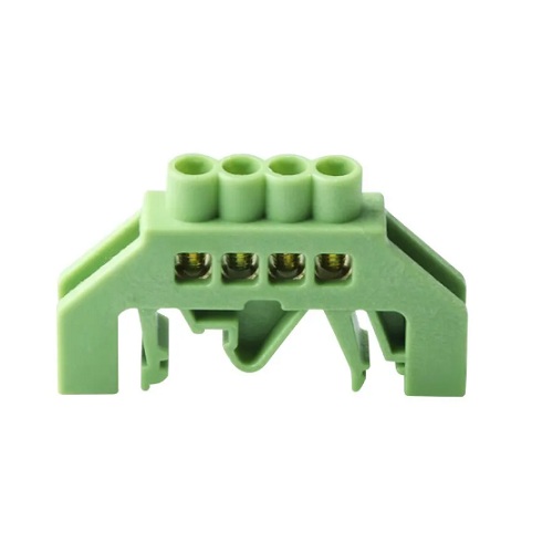 Bornera terminal a tierra en puente 4 posiciones. Para riel DIN. Verde ...
